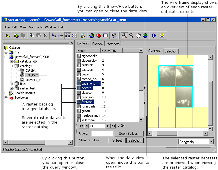 ArcGIS Desktop Help 9.2 - Exploring geodatabase raster catalogs