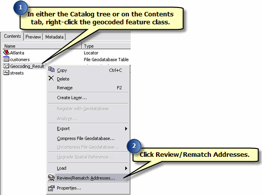 Opening the Interactive Rematch dialog box in ArcCatalog