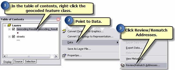 ArcGIS Desktop Help 9.3 - Rematching a geocoded feature class