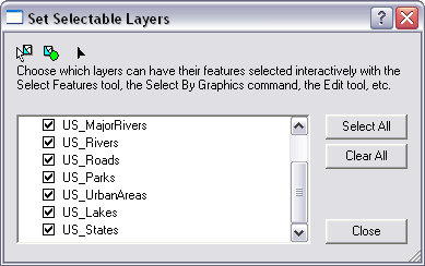 ArcGIS Desktop Help 9.3 - Setting the selectable layers